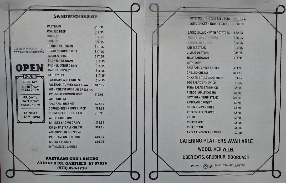 Menu at Pastrami Grill Bistro steakhouse, Garfield