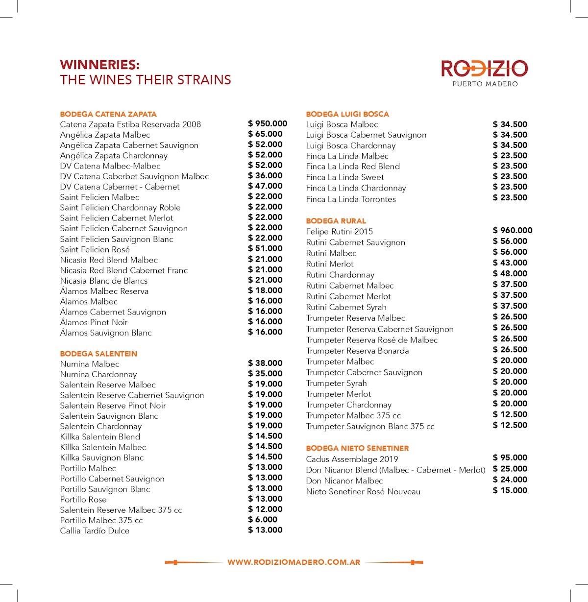 Menu at Rodizio Puerto Madero steakhouse, Buenos Aires, Av. Alicia ...