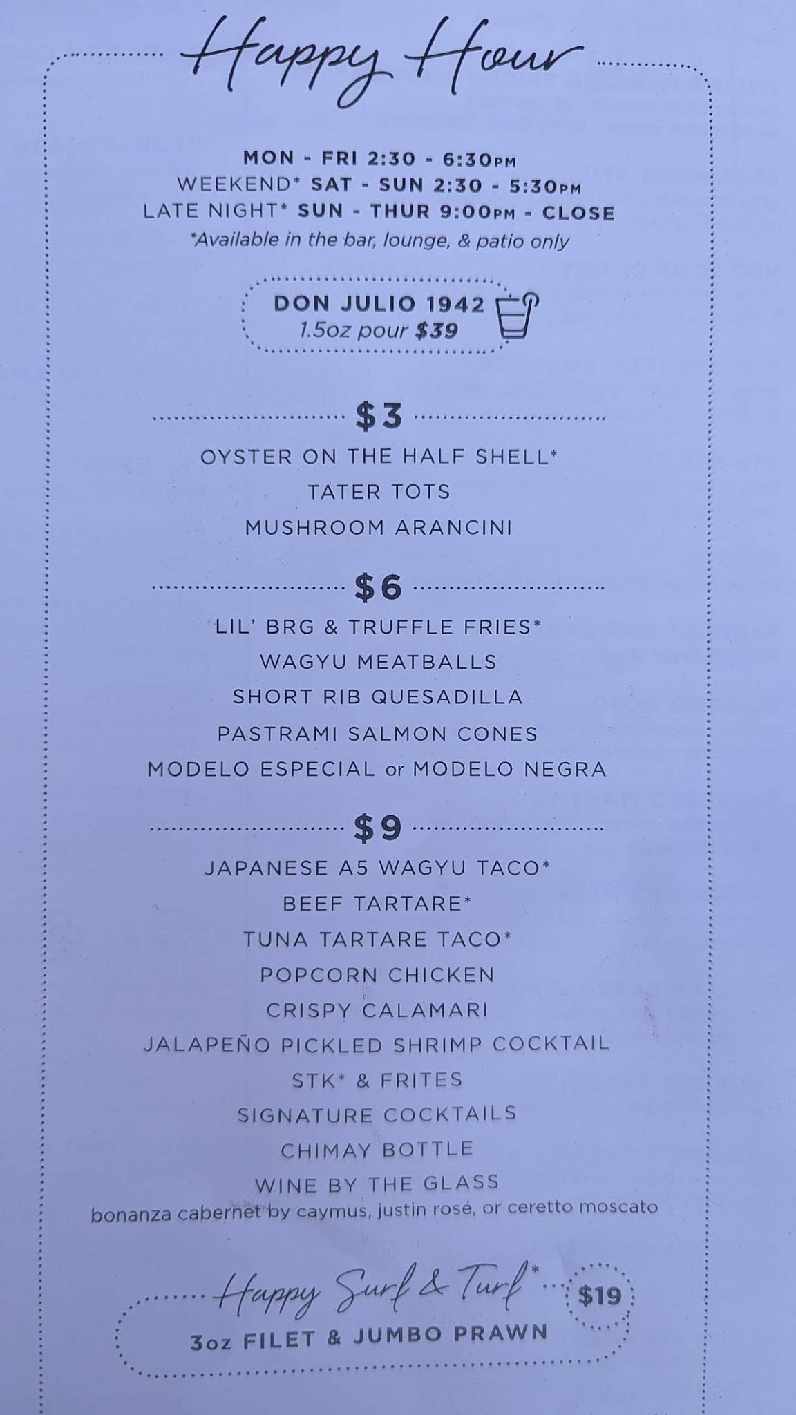 Menu at STK Steakhouse, Bellevue