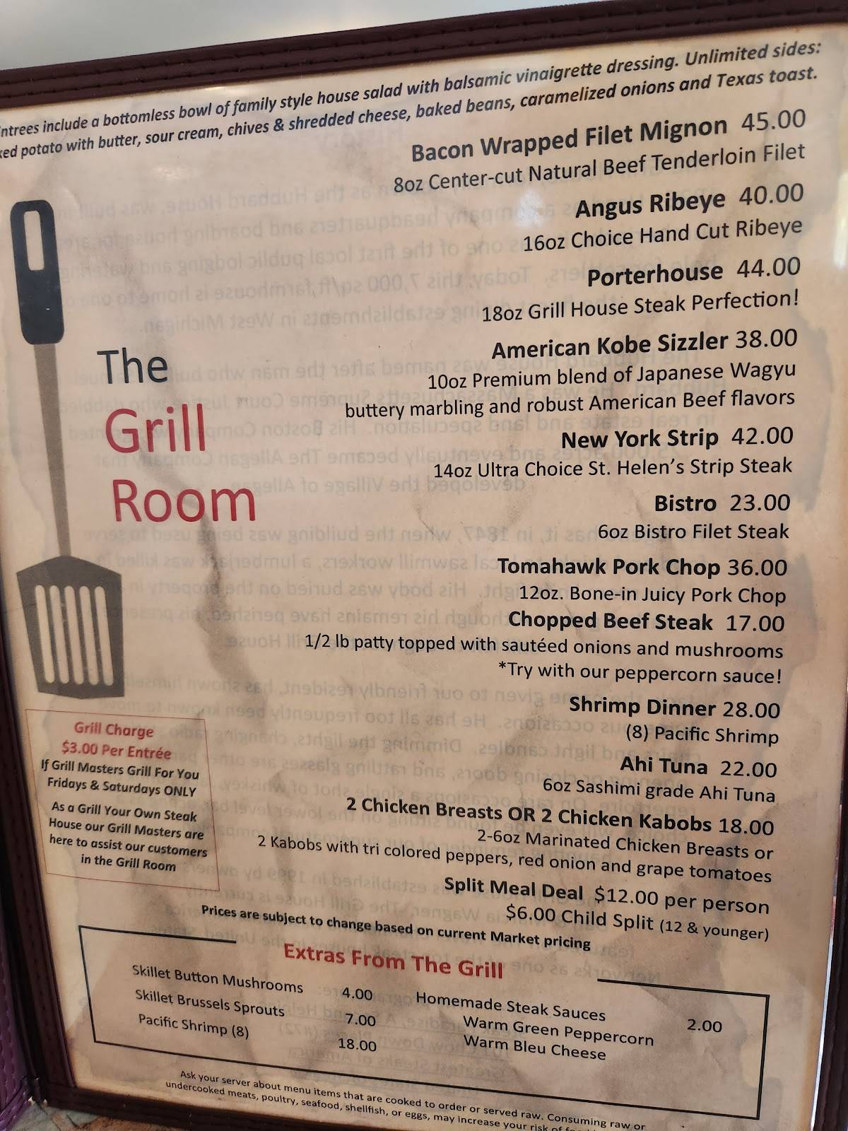 Menu at The Grill House steakhouse, Allegan, 32nd St