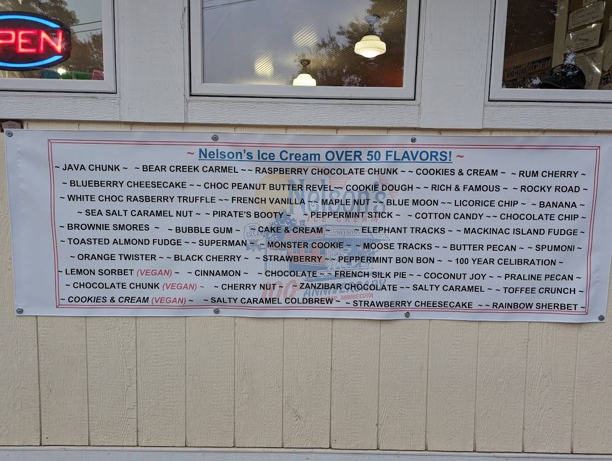 Menu at Nelson's Ice Cream restaurant, Stillwater