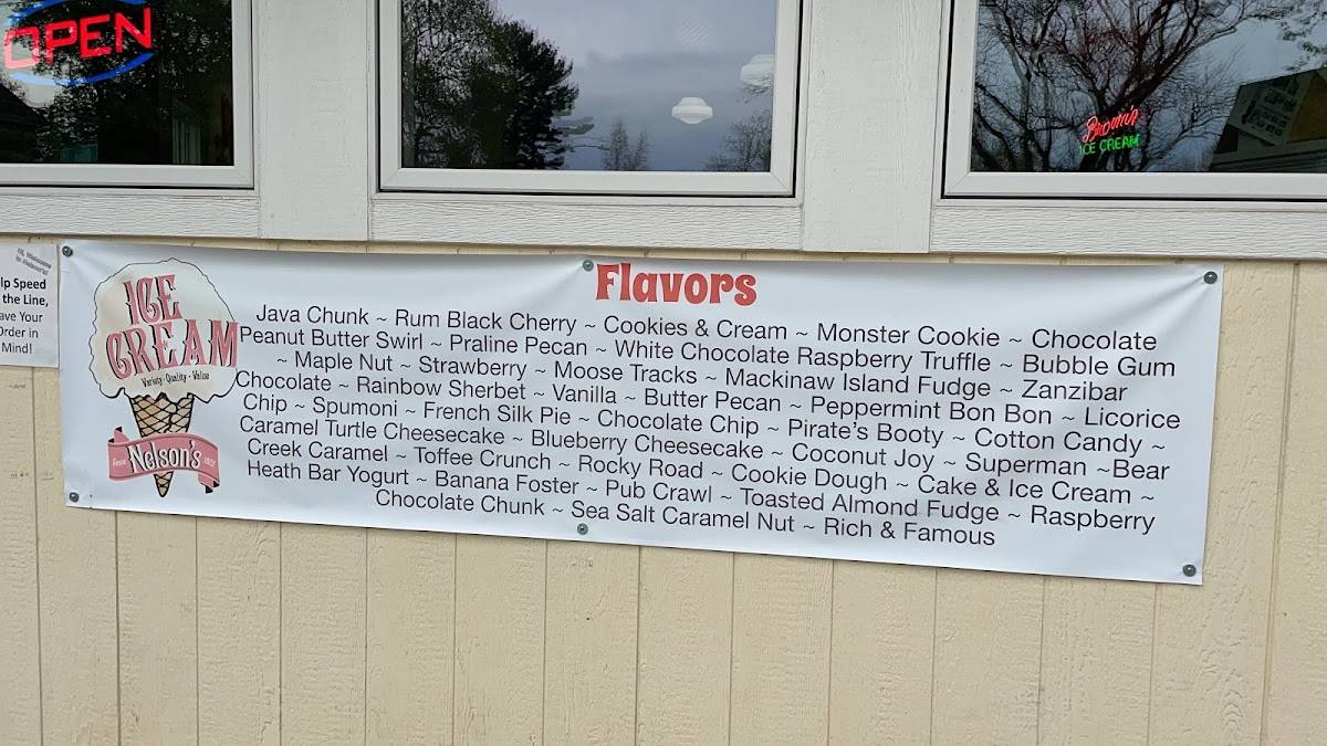 Menu at Nelson's Ice Cream restaurant, Stillwater
