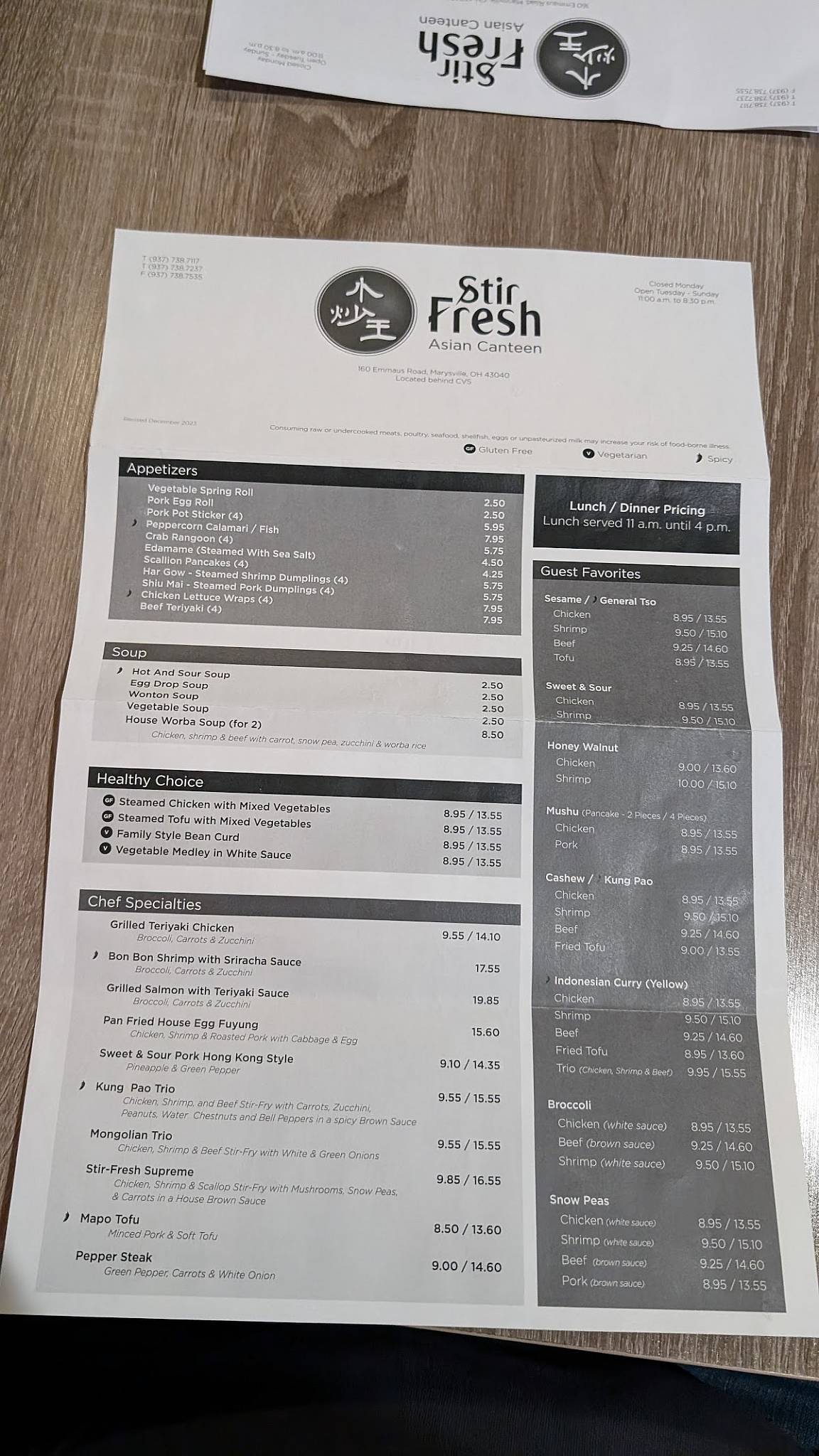 Menu at Stir Fresh Asian Canteen restaurant, Marysville