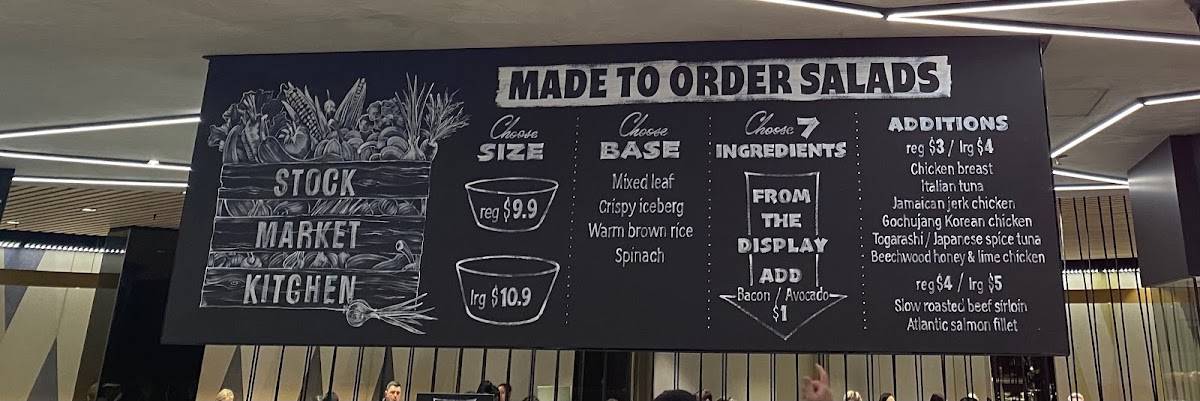 Menu at Stockmarket Kitchen restaurant, Sydney, 7/161 Castlereagh St