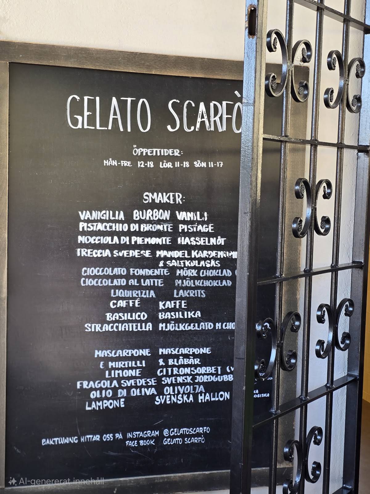 Menu at Gelato Scarfò desserts, Ålsten, Ålstensgatan 12