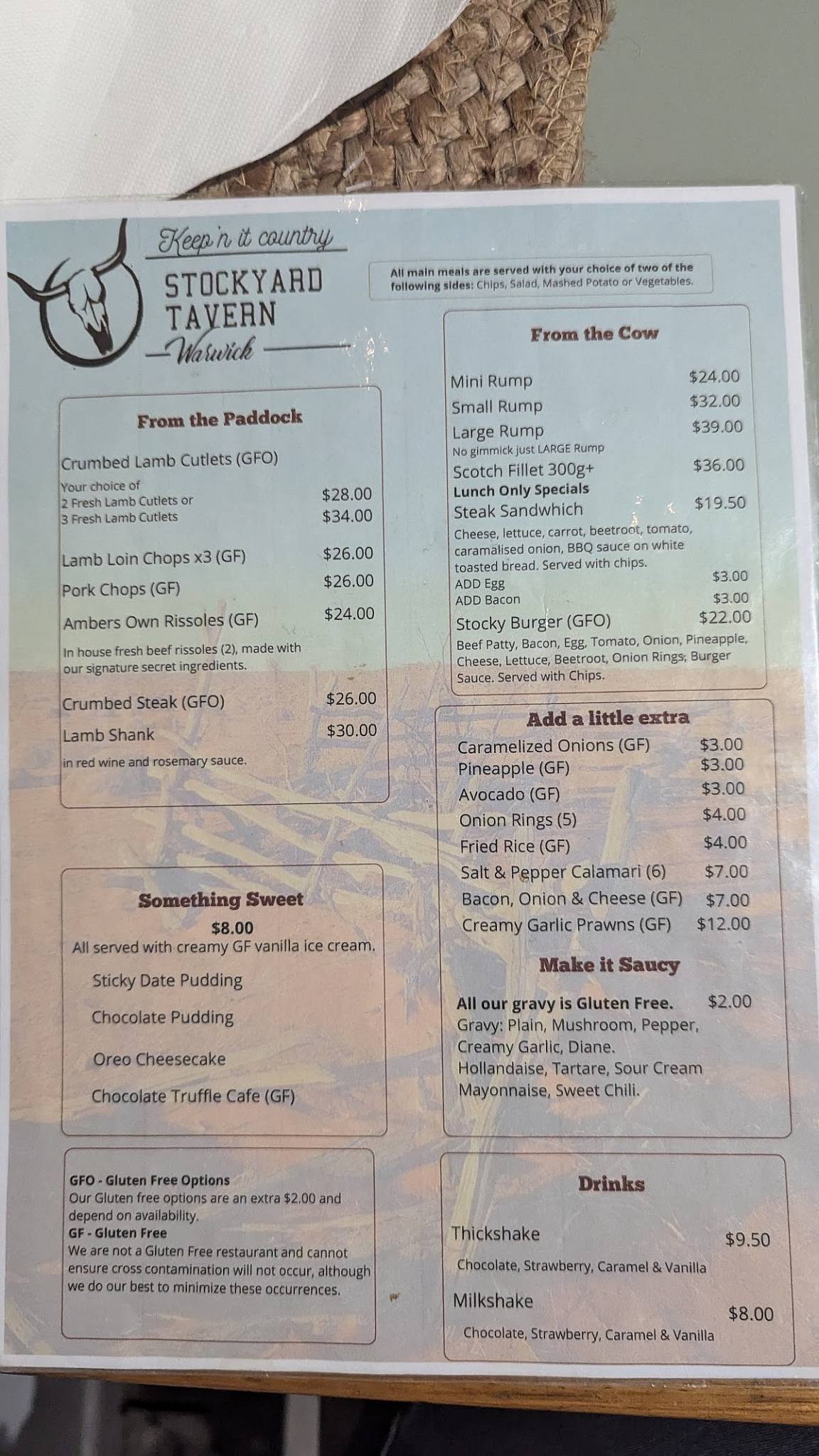 Menu at Stockyard Tavern pub & bar, Warwick