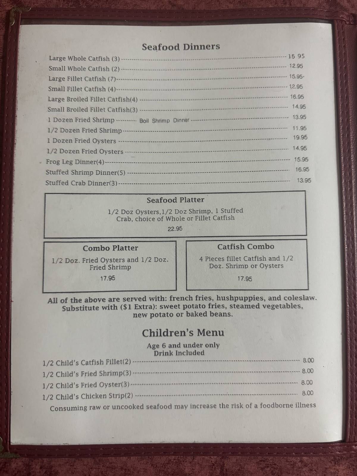 Menu at Stogner & Son Fish Camp restaurant, Tylertown, 300 US-98