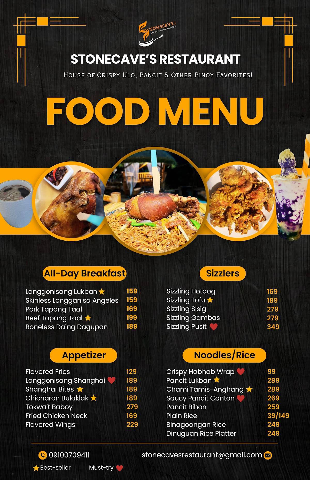 Menu at Stonecave's Restaurant, Calamba