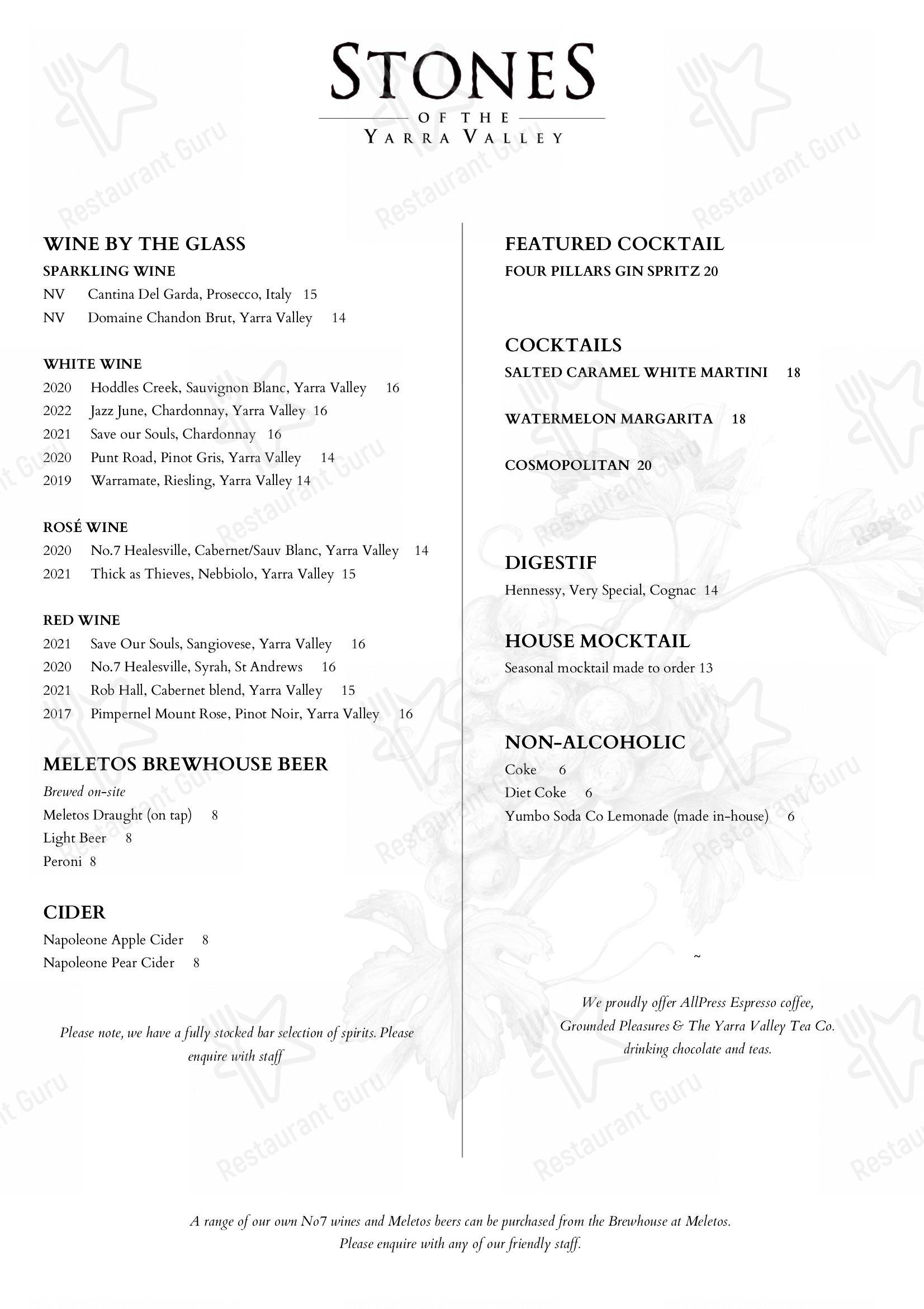 Carta del restaurante Stones of the Yarra Valley, Coldstream, 14 St ...