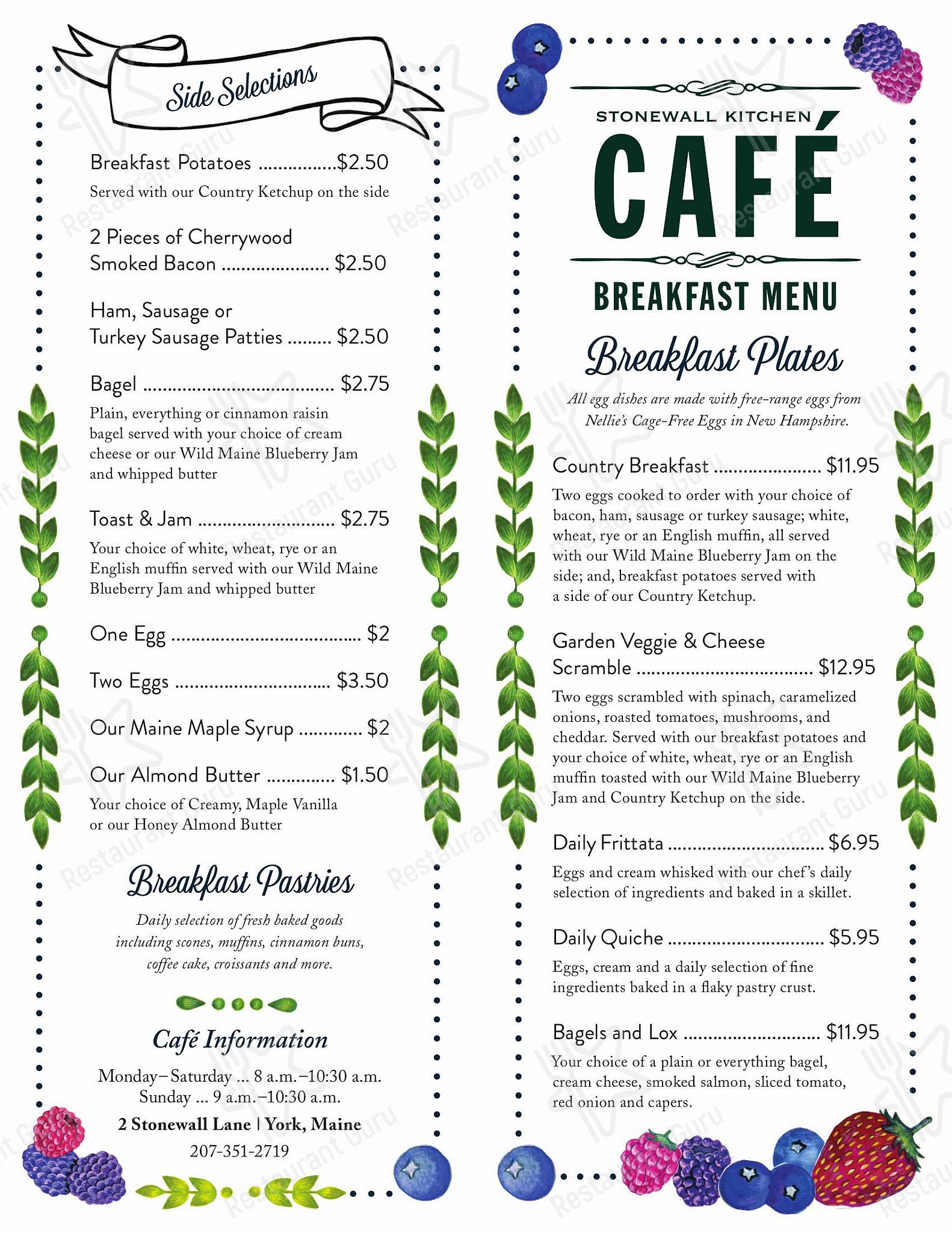 Menu at Stonewall Kitchen Cafe, York