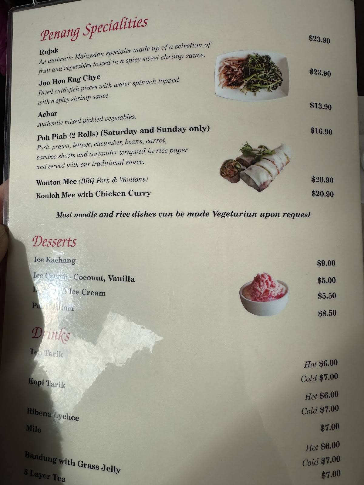 Menu at Straits Cafe Malaysian Restaurant, Wantirna South