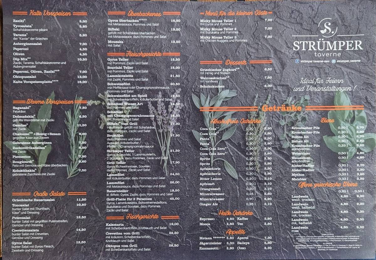 Speisekarte von Strümper Taverne restaurant, Meerbusch