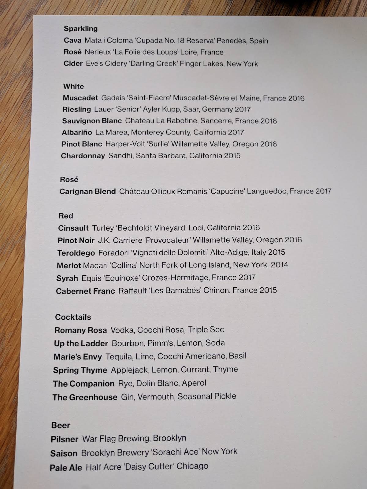 Menu at Studio Cafe, New York City