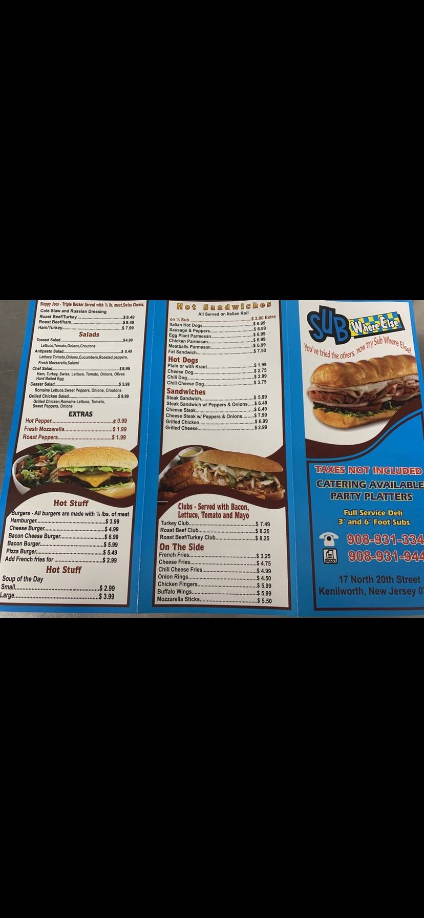 Menu at Sub Where Else restaurant, Kenilworth