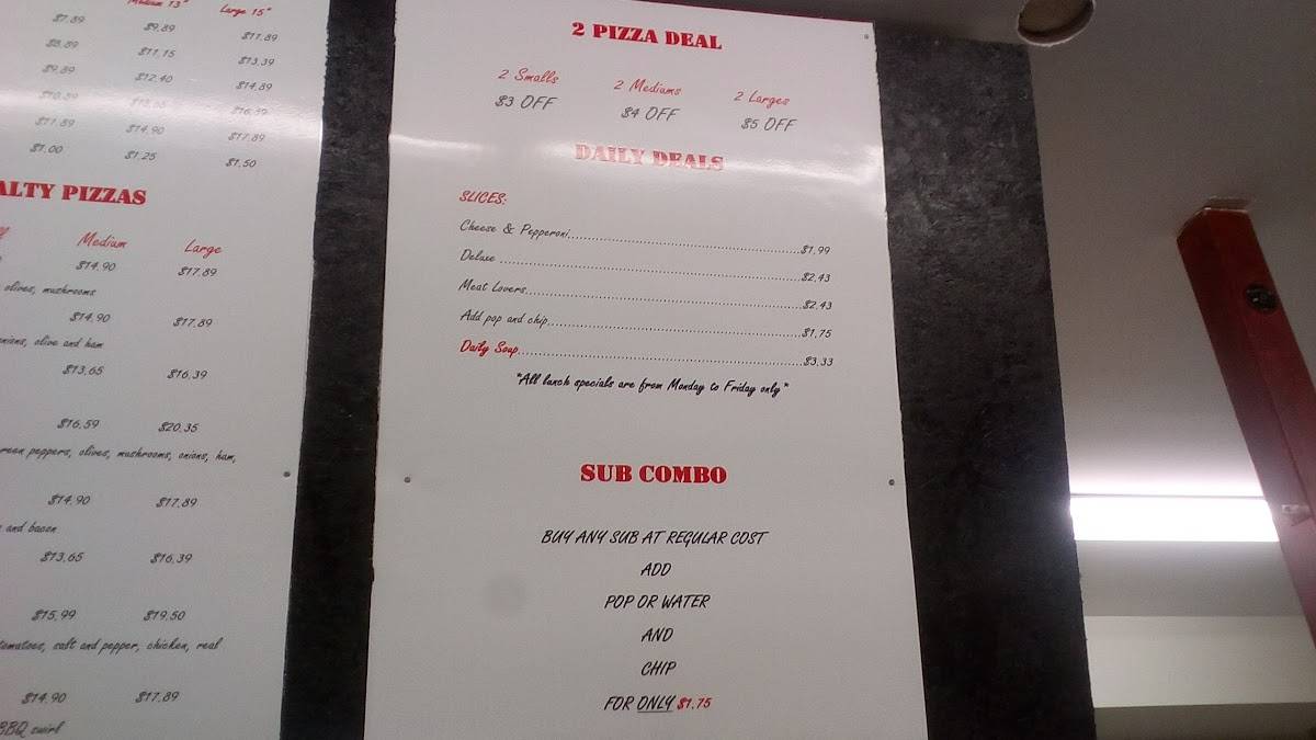 Menu at Sub World pizzeria, Sudbury