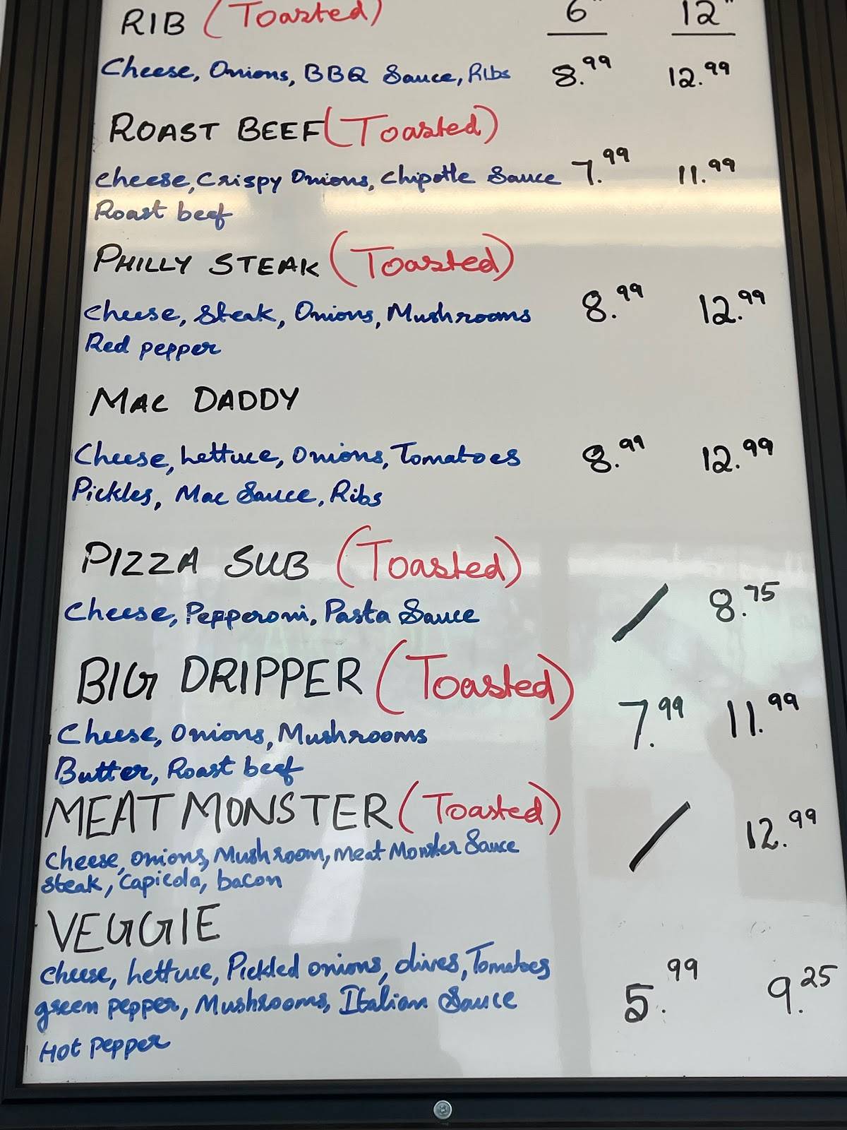 Menu at Sub World pizzeria, Sudbury