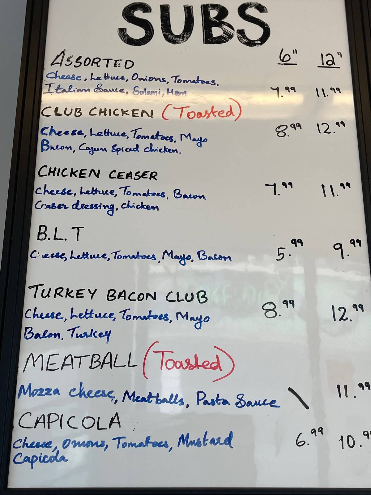 Menu at Sub World pizzeria, Sudbury