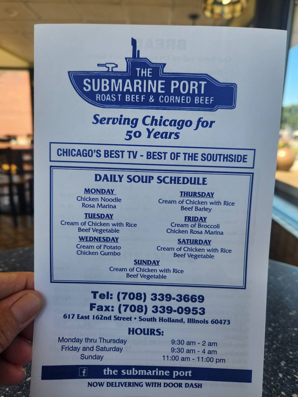 Menu at Submarine Port fast food, South Holland, 617 E 162nd St