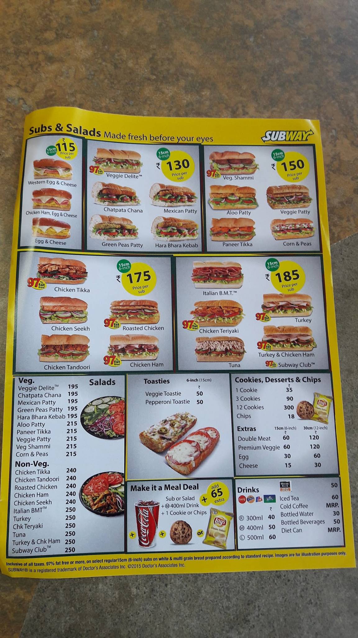 Menu at Subway, Mumbai, 4RJ7+W2R