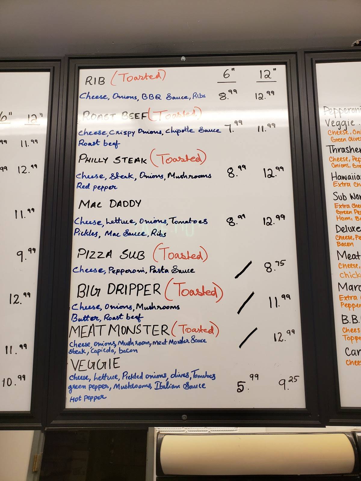 Menu at Sub World pizzeria, Sudbury