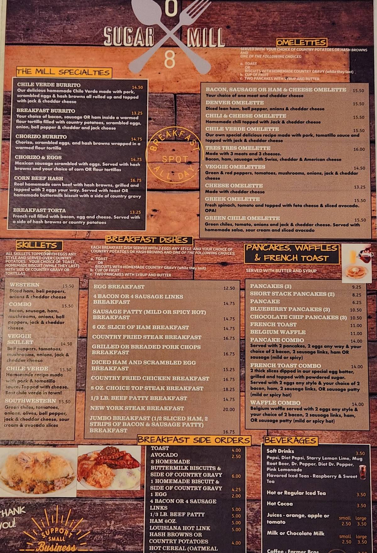 Menu at Sugar Mill restaurant, Bakersfield