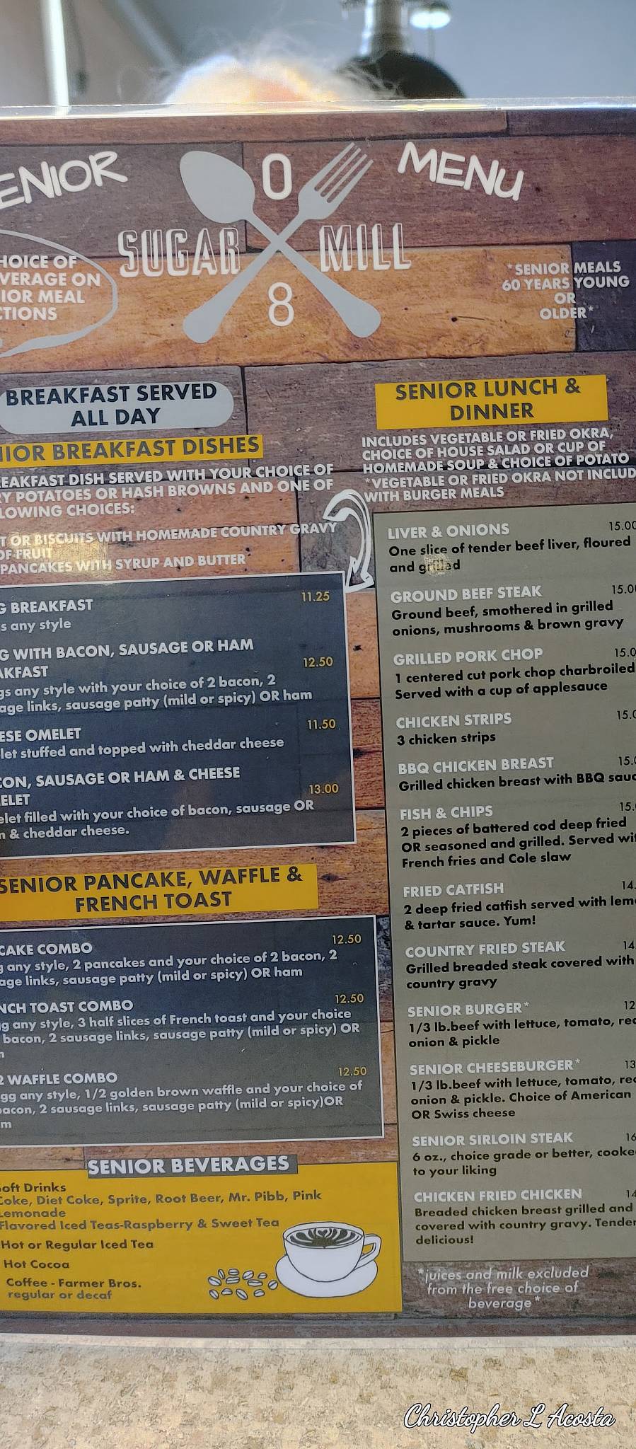 Menu at Sugar Mill restaurant, Bakersfield