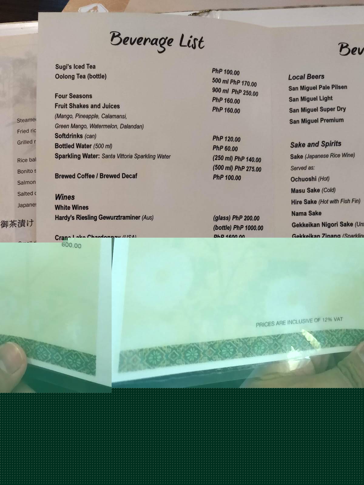 Menu at Sugi restaurant, Makati, Greenbelt 2 Esperanza St
