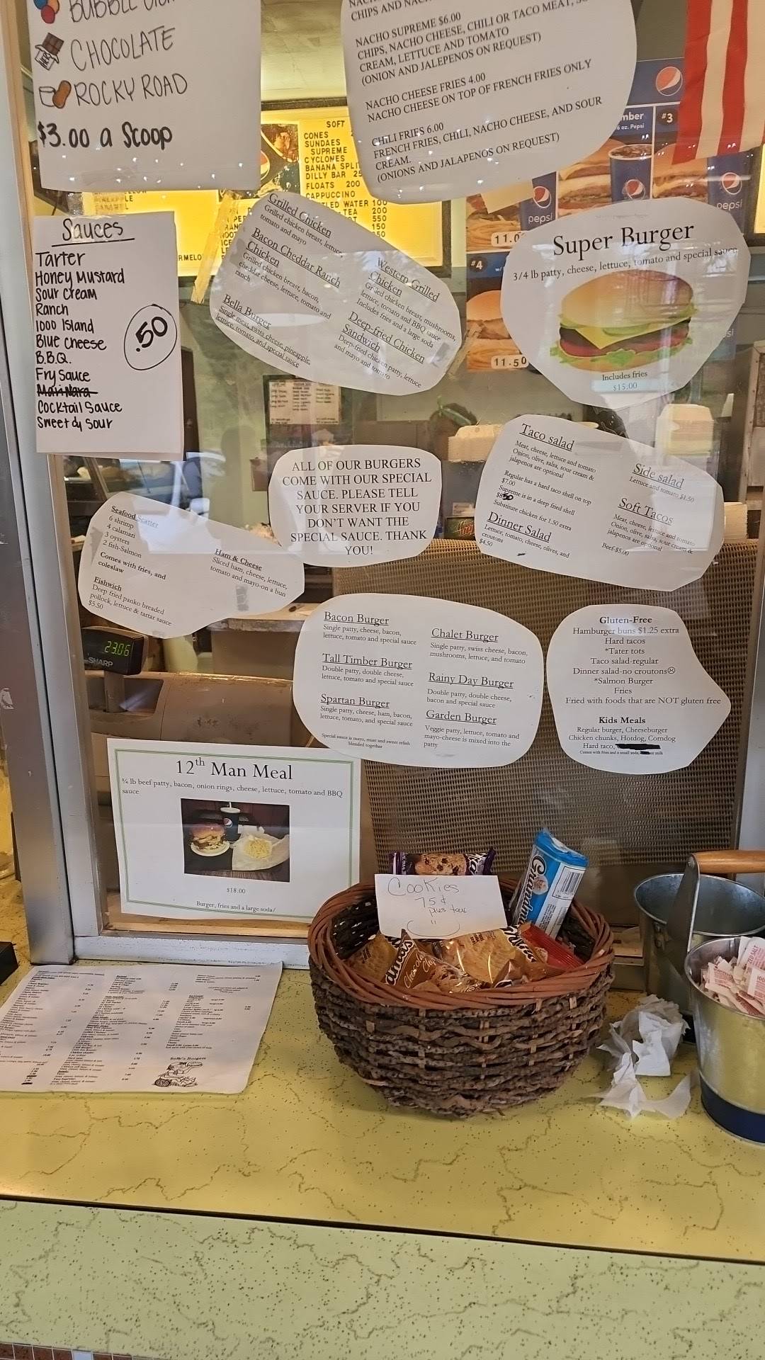 Menu at Sully's Drive-In fast food, Forks