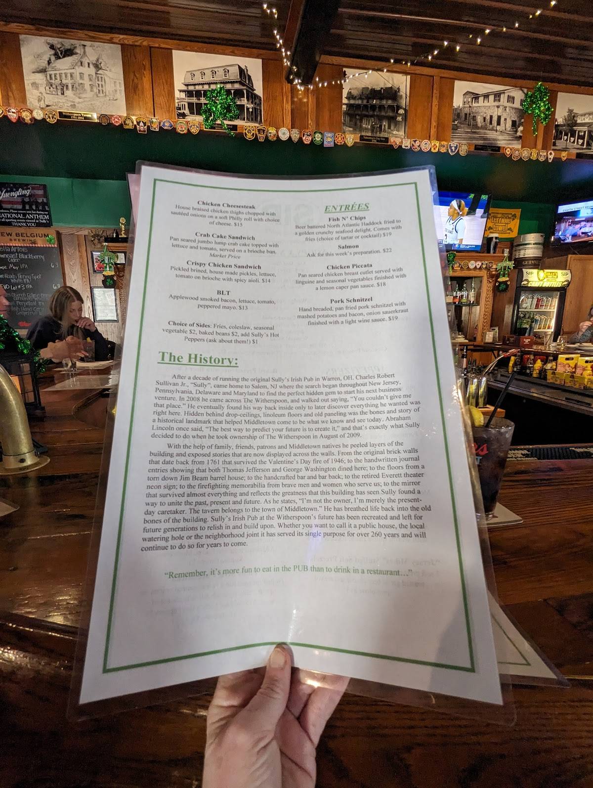 Menu at Sully's Irish Pub, Middletown