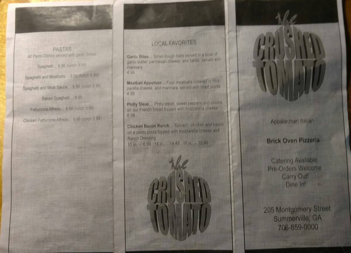 Menu at The Crushed Tomato pizzeria, Summerville