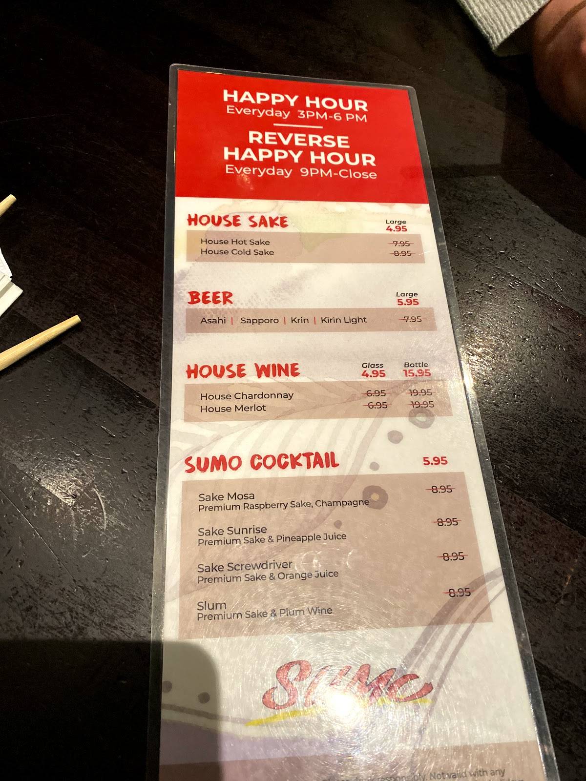 Carta de Sumo Japanese Restaurant, Ventura, S Victoria Ave