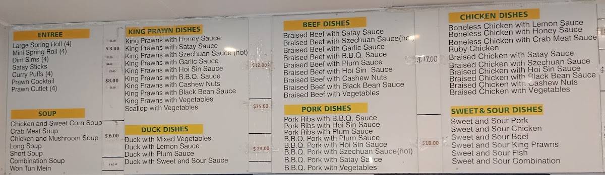 Menu at Sun Jew Chinese Takeaway fast food, Wulguru