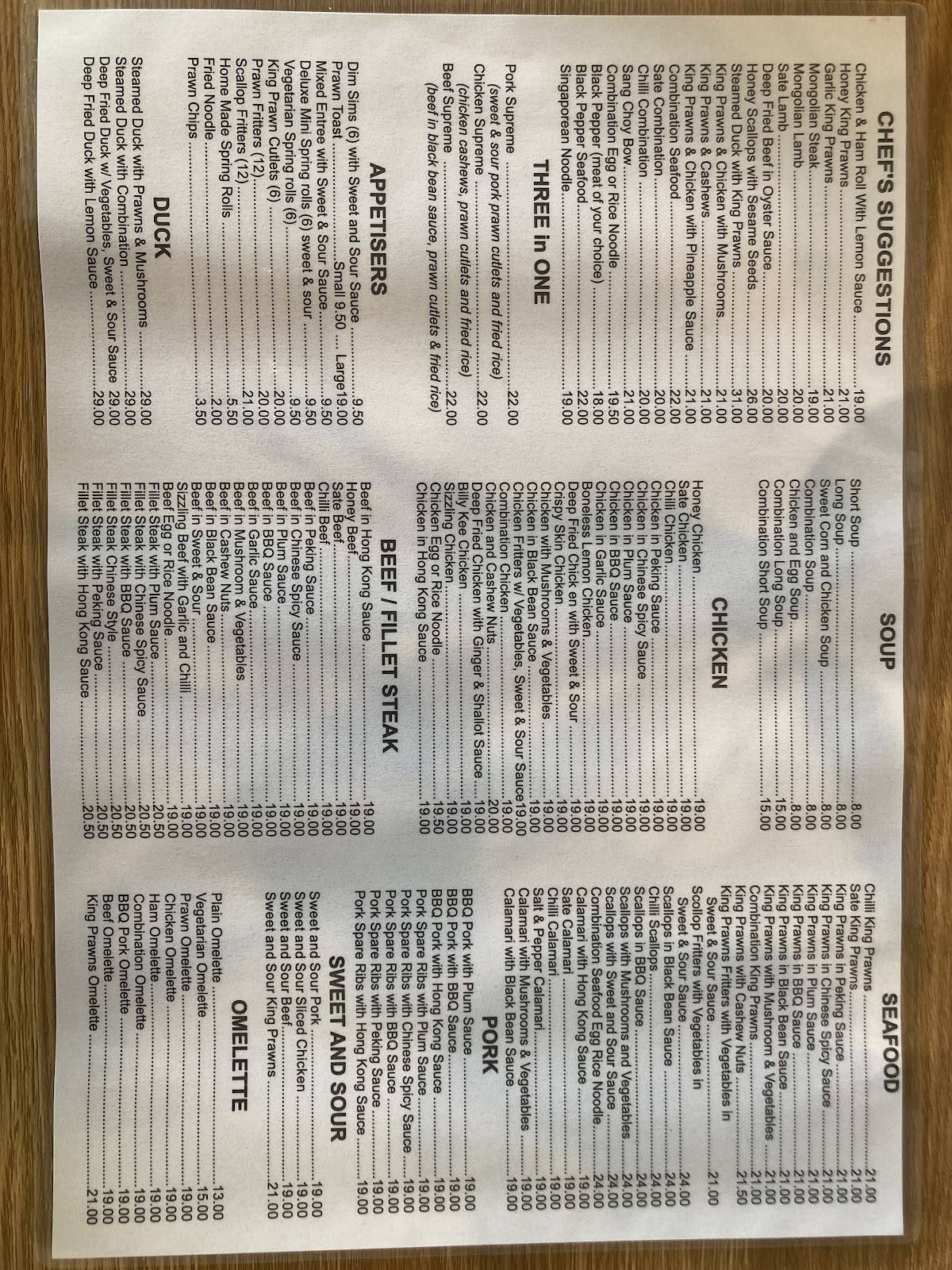 Menu at Sun Lee Chinese Take Away Food fast food, Unanderra