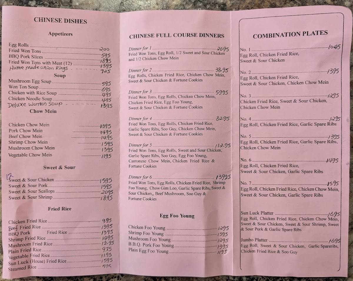 Menu at Sun Luck Restaurant, Stephenville