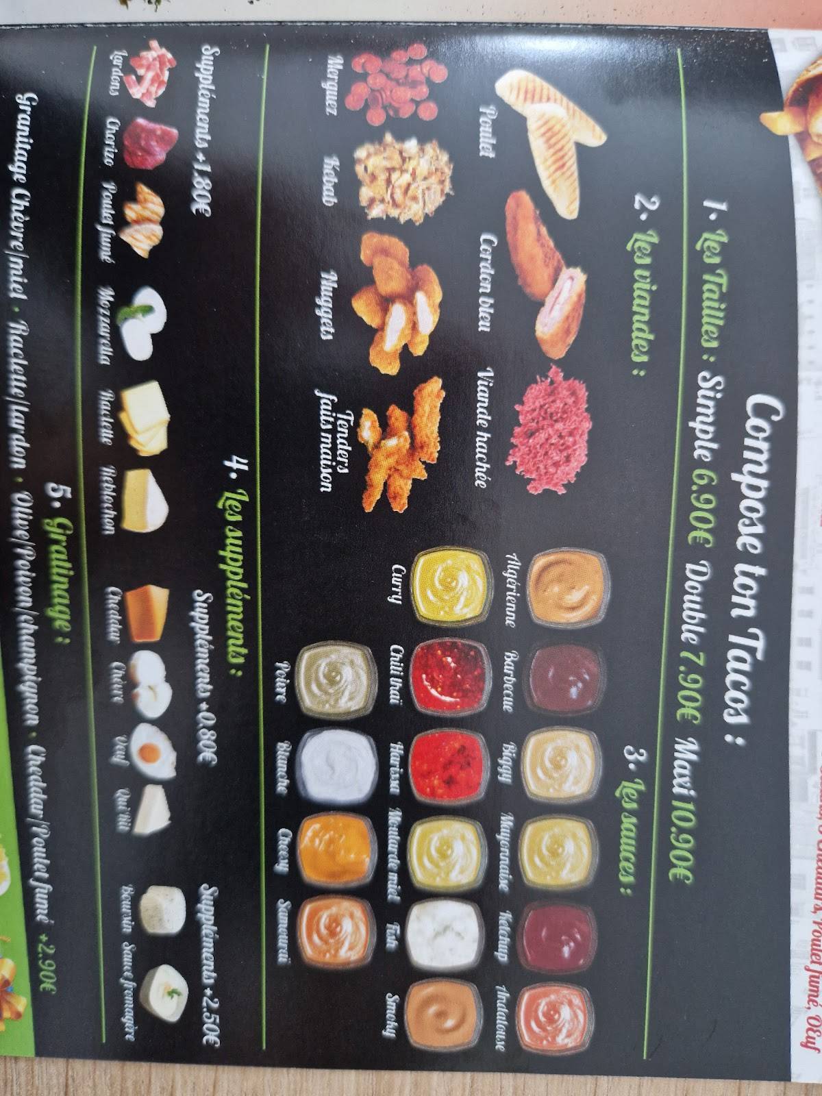 Menu au Sun Tacos restaurant, Pont-Sainte-Maxence
