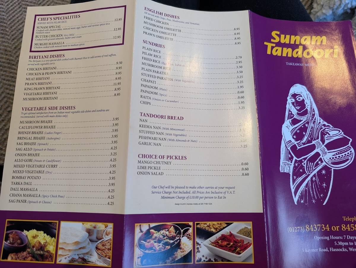 Menu at Sunam Tandoori restaurant, Hassocks