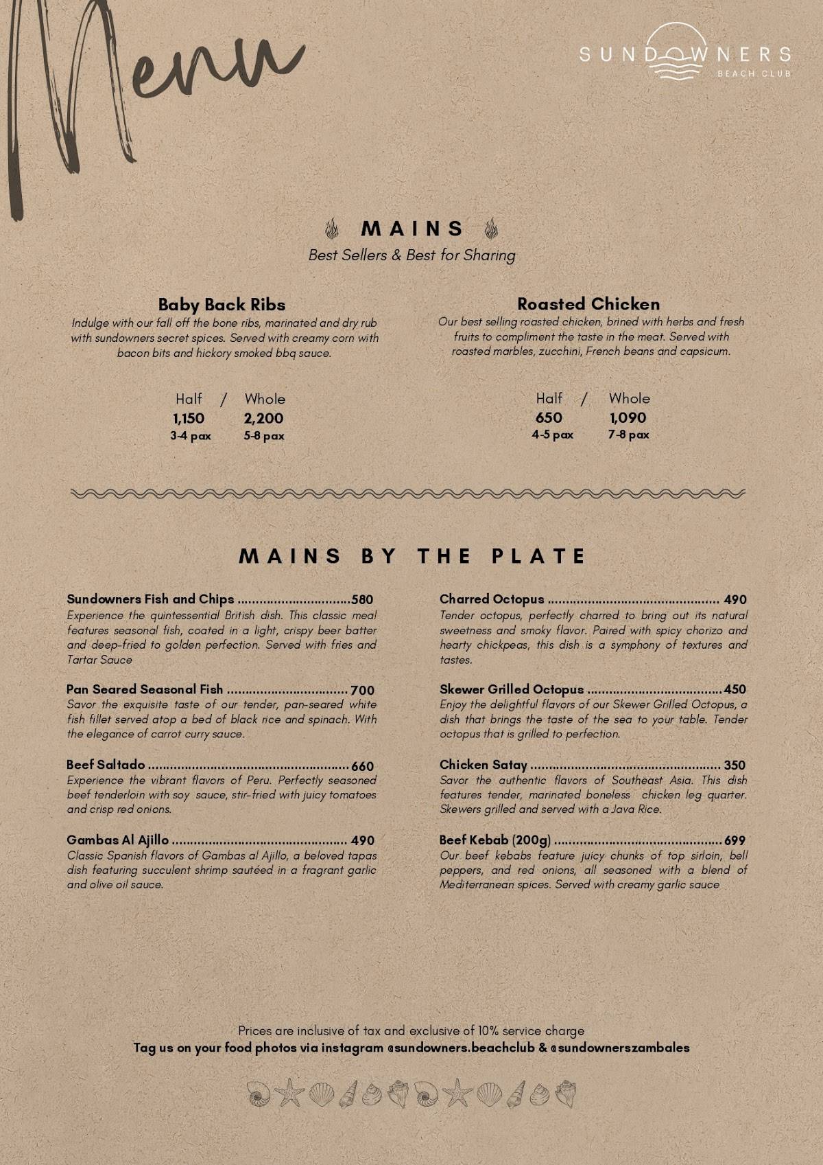 Menu at Sundowners Beach Club, Botolan