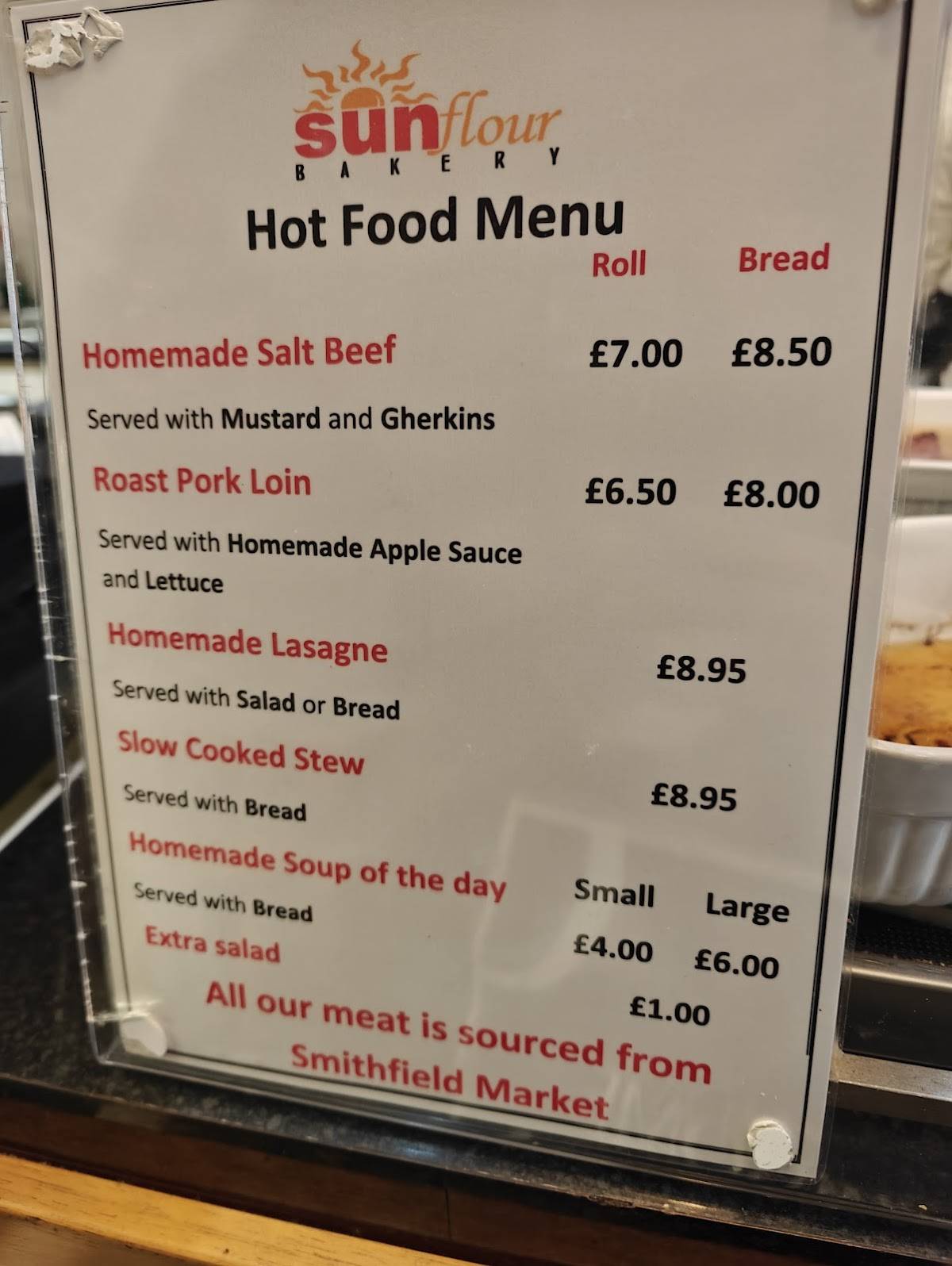 Menu at Sunflour Bakery London, London