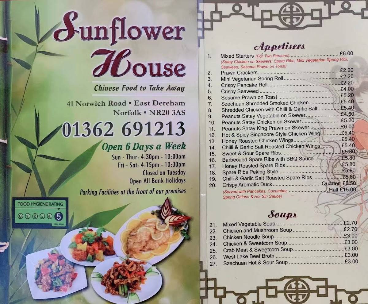 Menu at Sunflower House Takeaway fast food, Dereham