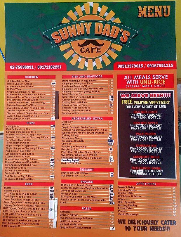 Menu at Sunny Dad's Cafe, Mandaluyong, Building 548