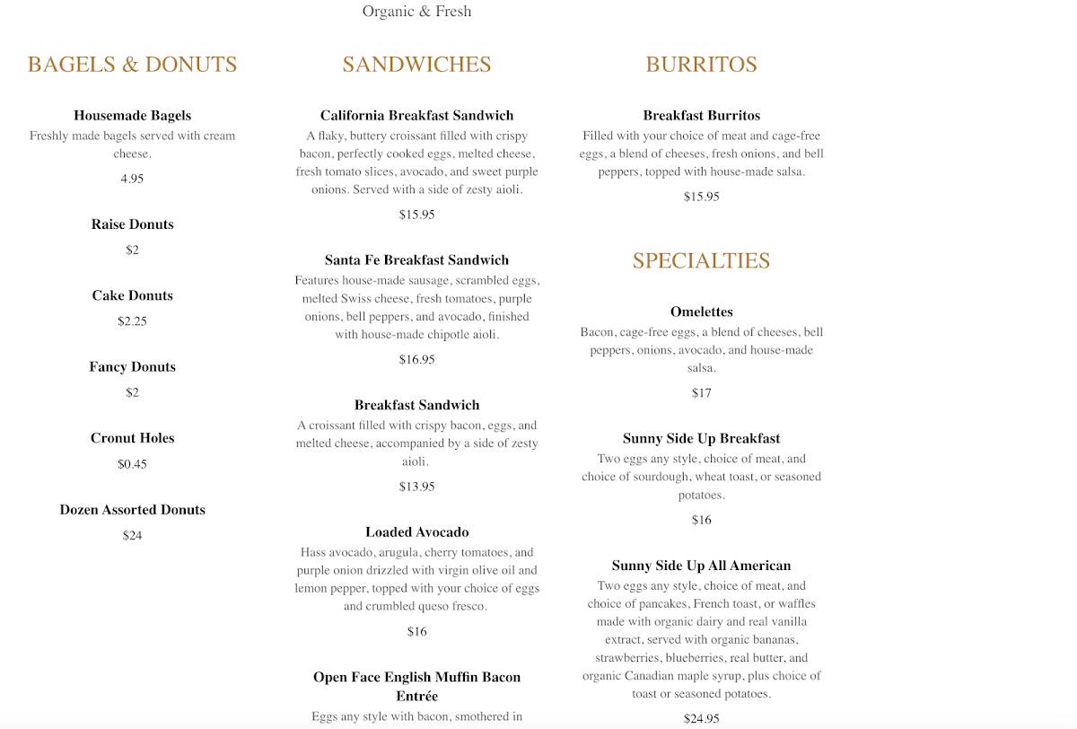 Menu at Sunny Side Up Doughnuts restaurant, Laguna Niguel, Golden Lantern C