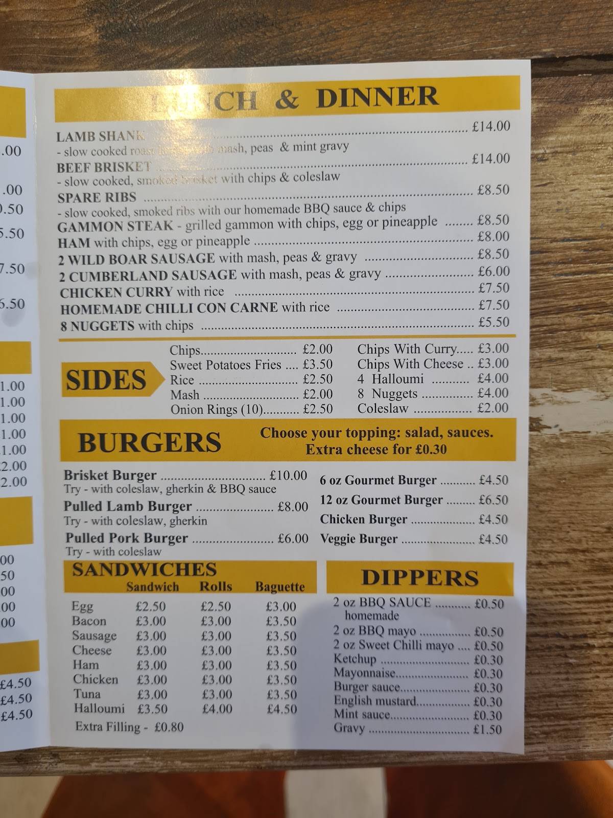 Menu at Sunrise Cafe, Harlow