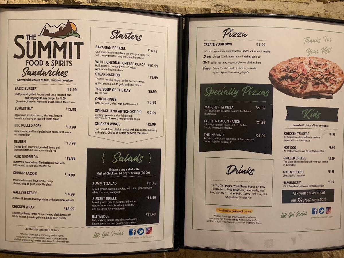 Menu at Sunset Grille restaurant, USA, W Chestnut Mountain Rd