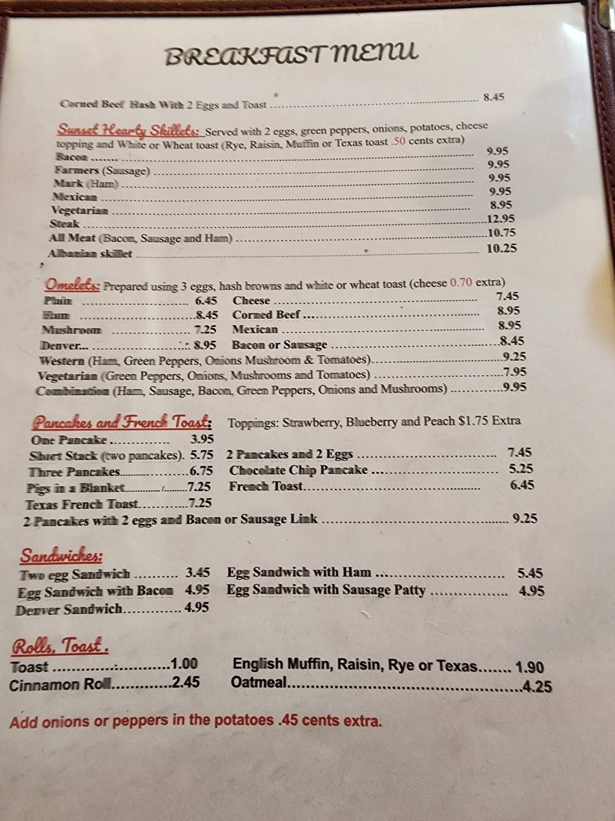 Menu at Sunset Inn Restaurant, Amboy