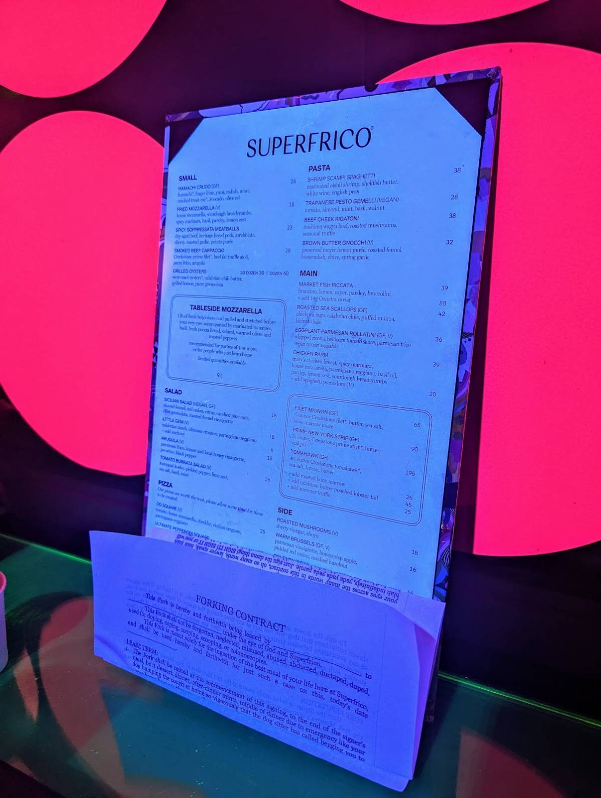 Menu at Superfrico pub & bar, Las Vegas
