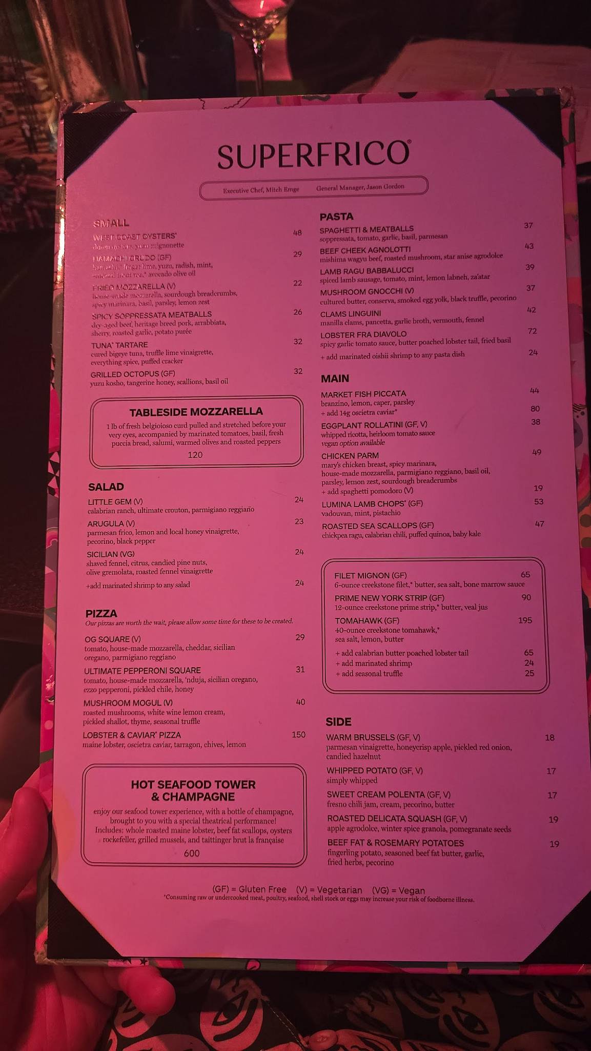 Menu at Superfrico pub & bar, Las Vegas