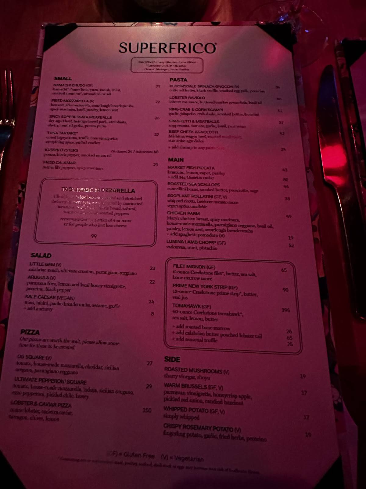 Menu at Superfrico pub & bar, Las Vegas