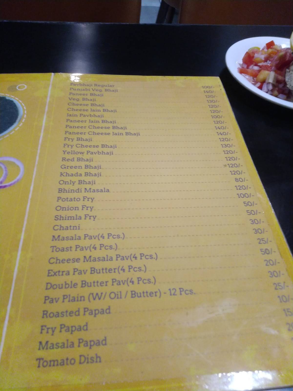 Menu at Mahesh Pav Bhaji, Surat, Shop 2
