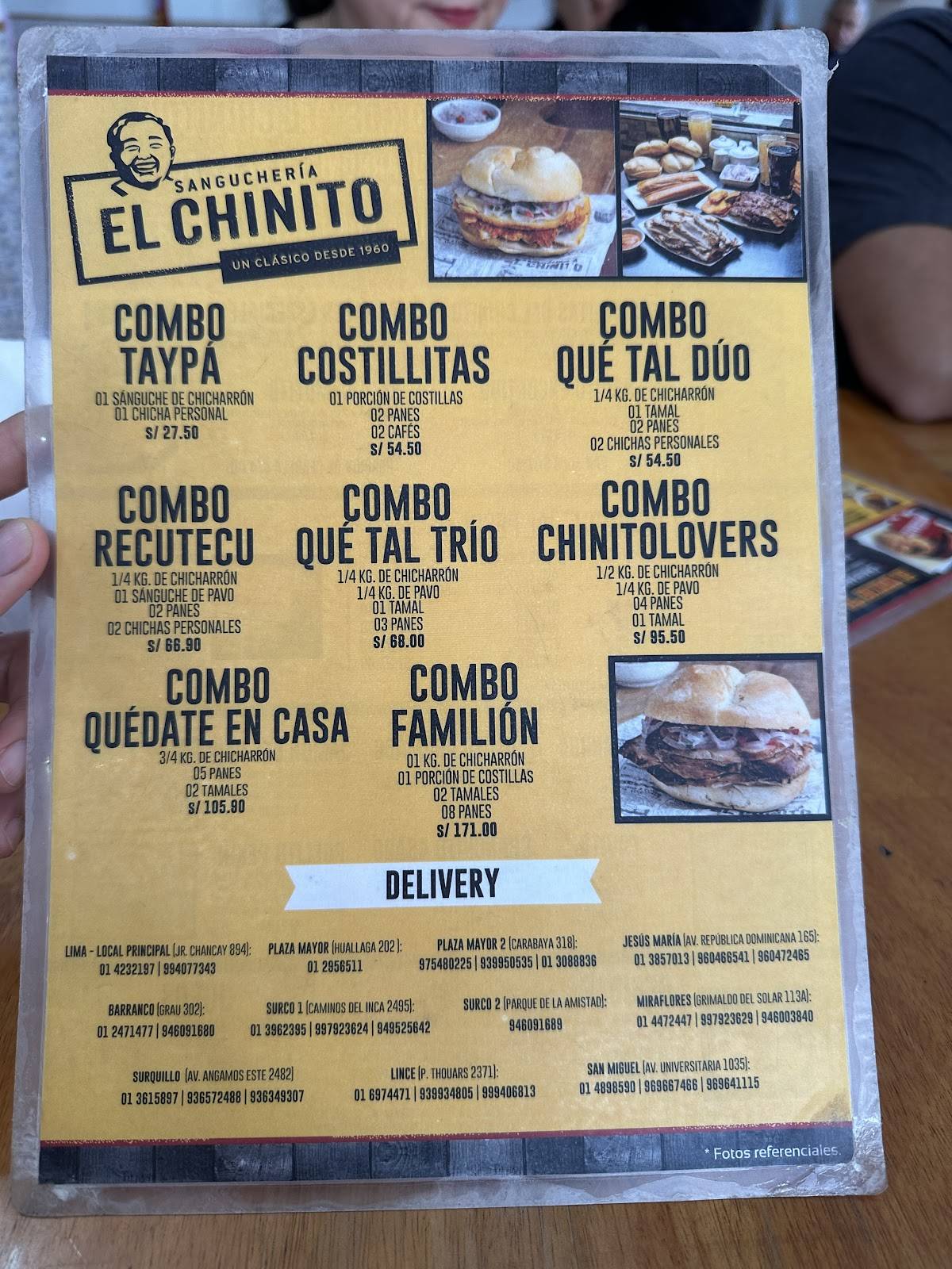 Carta del restaurante El Chinito Sangucheria, Surquillo