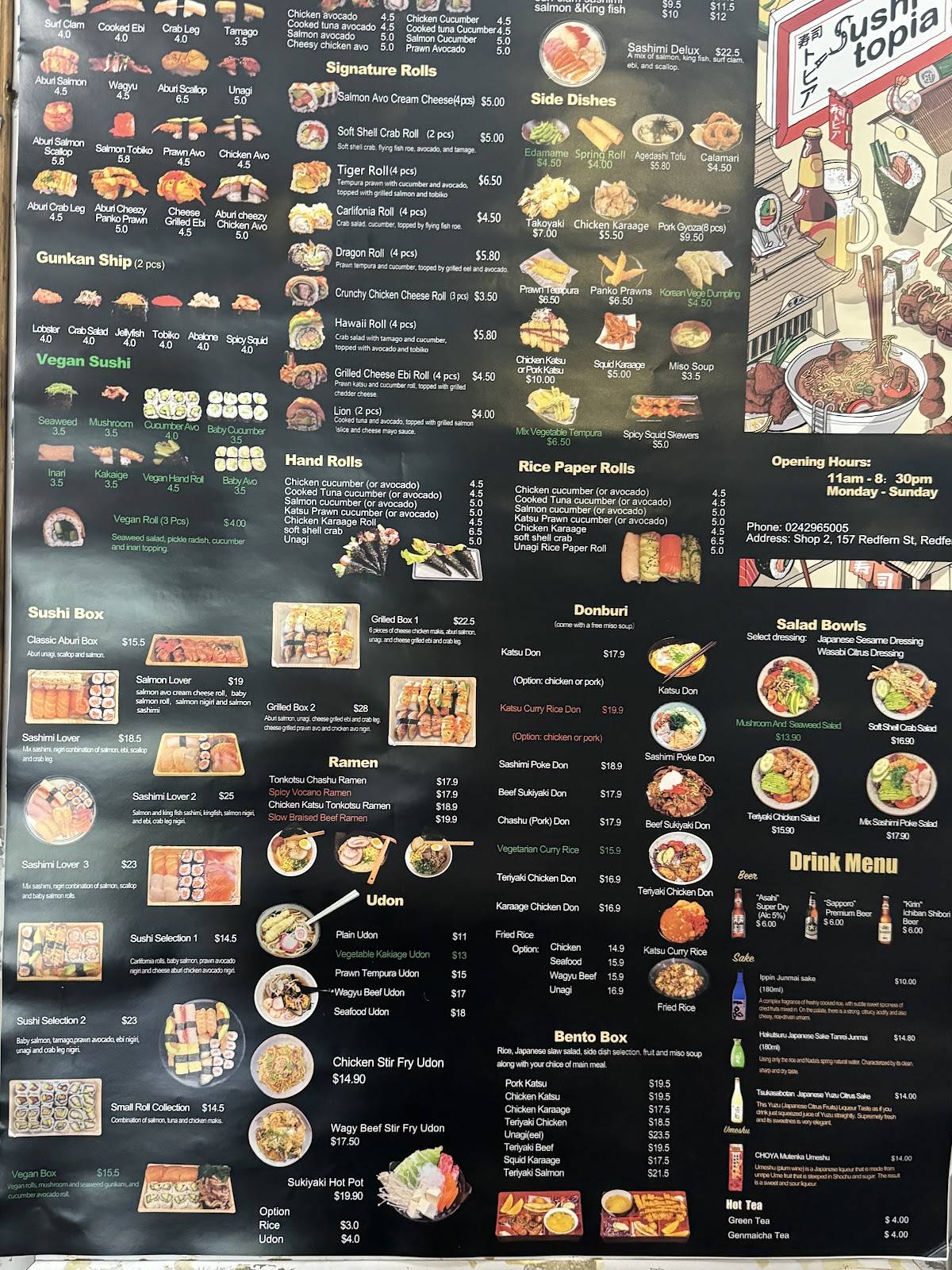 Menu at Sushi Topia restaurant, Redfern